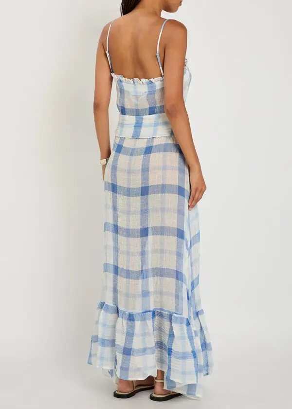 Lisa Marie Fernandez Checked Ruffled Maxi Dress - Blue And White